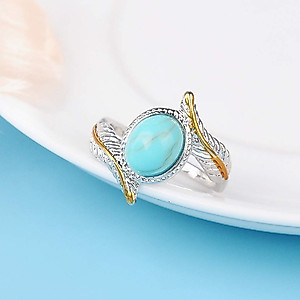 Rings for Women Luxury Creative Turquoise Feather Enamel Ring Women's Jewelrya Good Gift for a Girlfriend, Boyfriend, Family