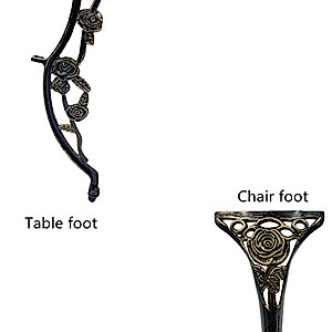 KAI LI 4-Piece Balcony Tables and Chairs, 1 Table, 2 Round Chairs and 1 Bench, Metal cast Aluminum, Bistro Suit, Garden Bench, Rose Pattern (Bronzed)