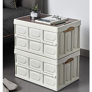 Josphlies Folding Storage Bins with Wood Lid,Collapsible Closet Organizers and Storage Container,Multifunction Plastic Storage Box for Camping,College Dorm Room Essentials,Office,Outdoor,Indoor (30L)