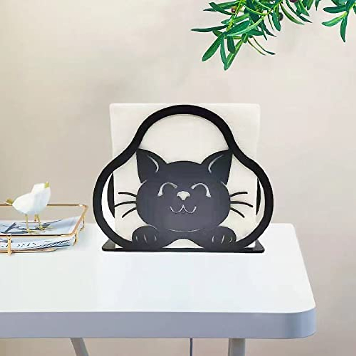 PXLYWLTZL Napkin Holder for kitchen，CAT black Metal Holders Tables, dinner iron Restaurants，Farmhouse，Cafe，Bar, Holders, Tissue Dispenser (CAT), 4.8inch 4inch 1.7inch (999)