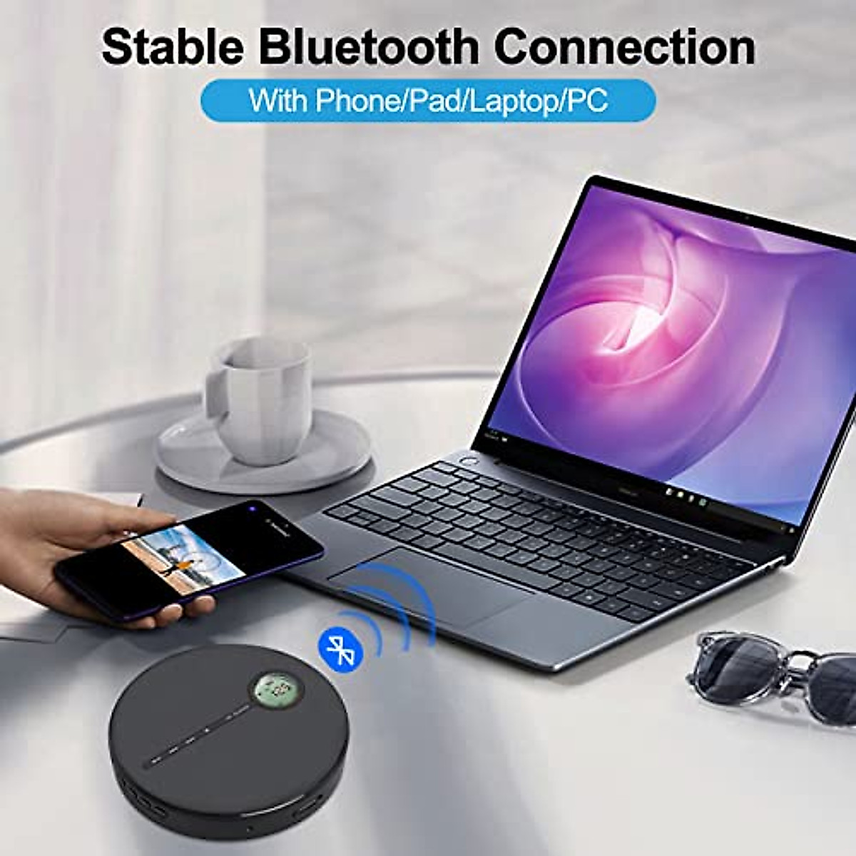 Rechargeable Portable CD Player with Bluetooth,ZUNKOM Compact Anti-Skip Walkman CD Player with Headphones &Dual Stereo Speakers for Home/Travel,Support CD MP3 USB AUX Input,2000mAh (Black)