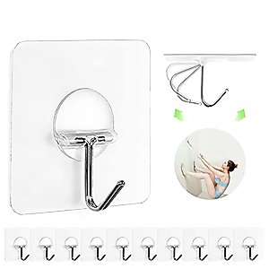 Adhesive Hooks for Hanging Heavy Duty Wall Hooks Self Adhesive Towel Coat Hooks Waterproof Transparent Hooks for Bathroom Shower Kitchen Keys Door Outdoor Home Improvement Utility Hook 12 Pack
