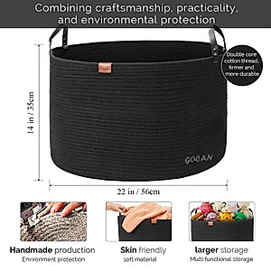 GOCAN Extra Large Storage Laundry Basket 22" X 22"X 14" Cotton Rope Woven Basket for Blanket Basket with Handles for Living Room Toys Storage XXXL (Pure Blk)