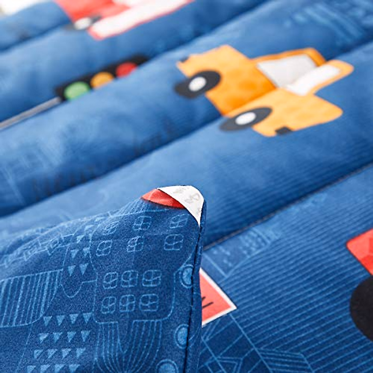 Boys Toddler Bedding Set Navy with Colorful Cars Includes 1 Boys Comforter, Flat Sheet, Fitted Sheet and Pillowcase