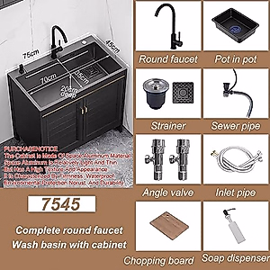 Wrobelax Commercial Restaurant Stainless Steel Pre & Utility Sink Single Bowl Kitchen Sink with Faucets - Laundry Room Sink with Cabinet, for Bathroom Farmhouse(Size:75x45x80cm)