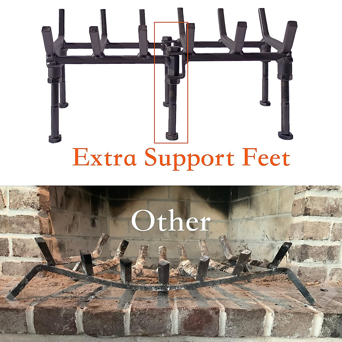 TAFIEDA Fireplace Log Holder. 18 Inches Heavy Duty Solid Steel Fireplace Grate. Upgrade Adjustable Fireplace Grate 6 Solid Steel Feet with 6 Bar Fireplace Wood Holder. Best Fireplace Accessories.