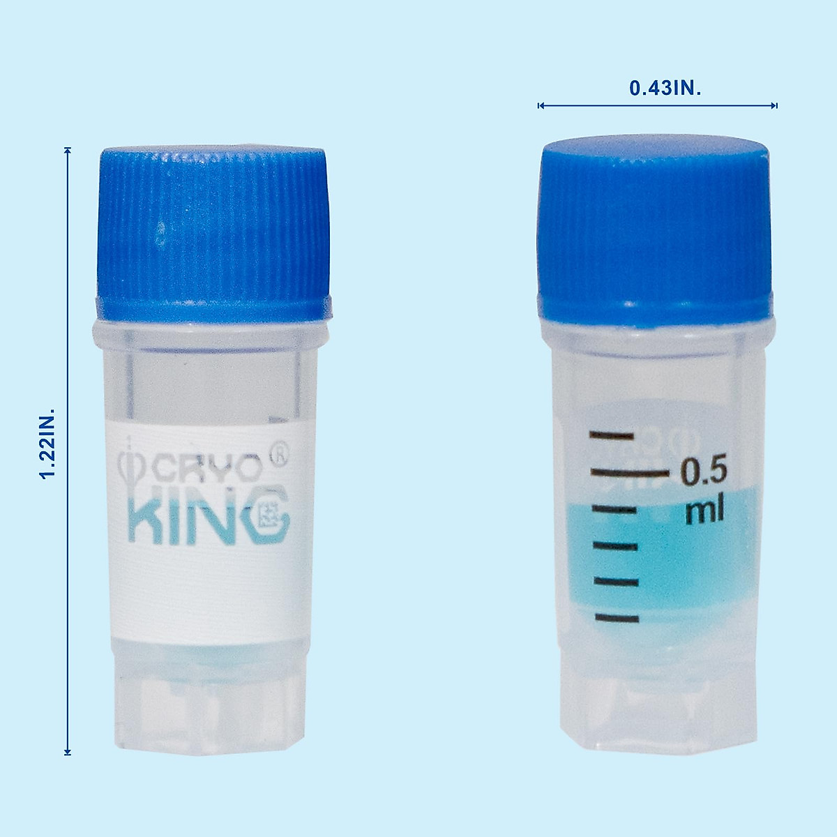 CryoKING 0.5ml Cryogenic Vials Sterile Vials with Blue Caps for Sample Collection and Storage (External Thread, Non-Barcoded), 1000 Pcs/Case