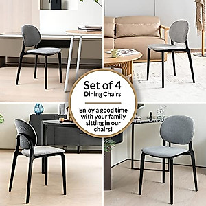 STARWAY Set of 4 Dining Chairs, Upholstered Side Chairs with Solid Wood Back, Indoor-Outdoor Chairs for Kitchen, Dining, Bedroom, Living Room, Bistro, Coffee Shops and More (Black & Gray)