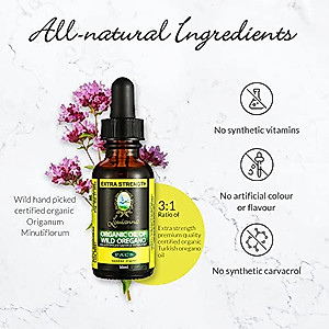 Louianna - Organic Wild Oregano Oil, Pure Oil of Oregano Drops, Wild Oregano Essential Oil with 80 Percent Carvacrol, Oregano Oil Drops for Oral or Topical Use, 30 mL