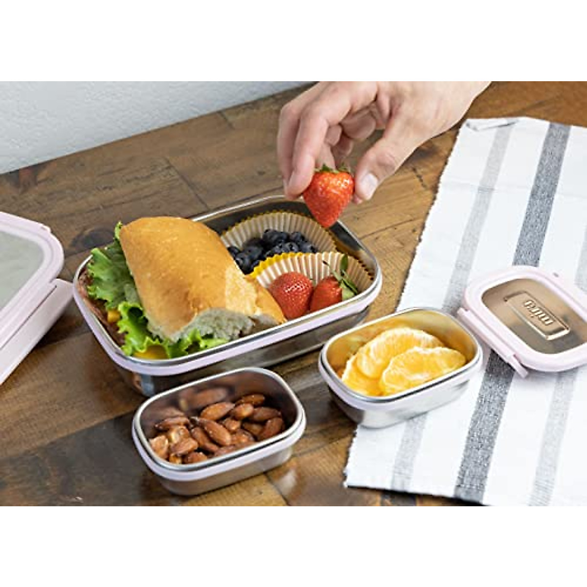 MIRA 3 Set Food Storage Containers with Lids, Stainless Steel Reusable Lunch & Food Nesting Containers, Candy Pink