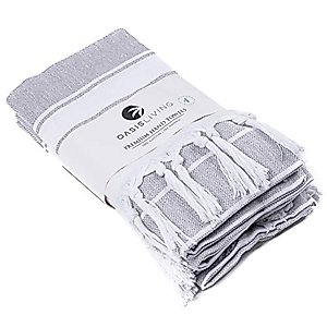 Oasis Living Turkish Style Hand Towel 100% Cotton | Set of 4 | Premium Towels for Kitchen, Bathroom, Gym, Face | Tea and Dishcloth (Grey)