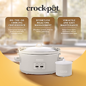 Crock-Pot 7 Quart Cook and Carry Slow Cooker with Touch Control, 4 Pre Programmed Settings, Removable Stoneware, and Locking Lid, Mushroom