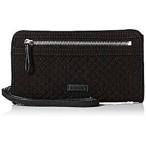 Vera Bradley Women's Microfiber Front Zip Wristlet With RFID Protection, Classic Black, One Size
