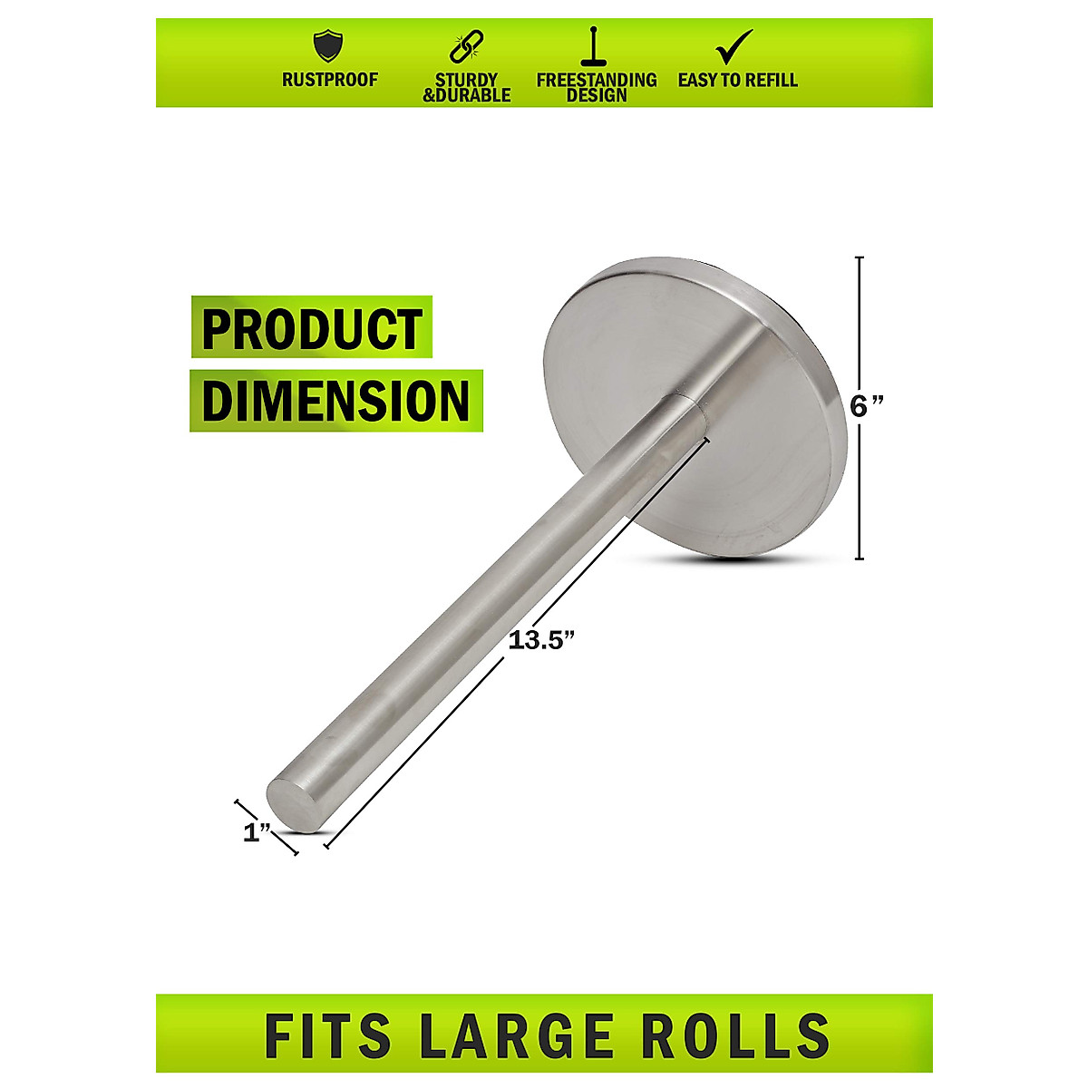 Totally Kitchen Weighted Paper Towel Holder | Single Tear Standing Paper Towel Holder | Durable Metal Construction | Classic Design