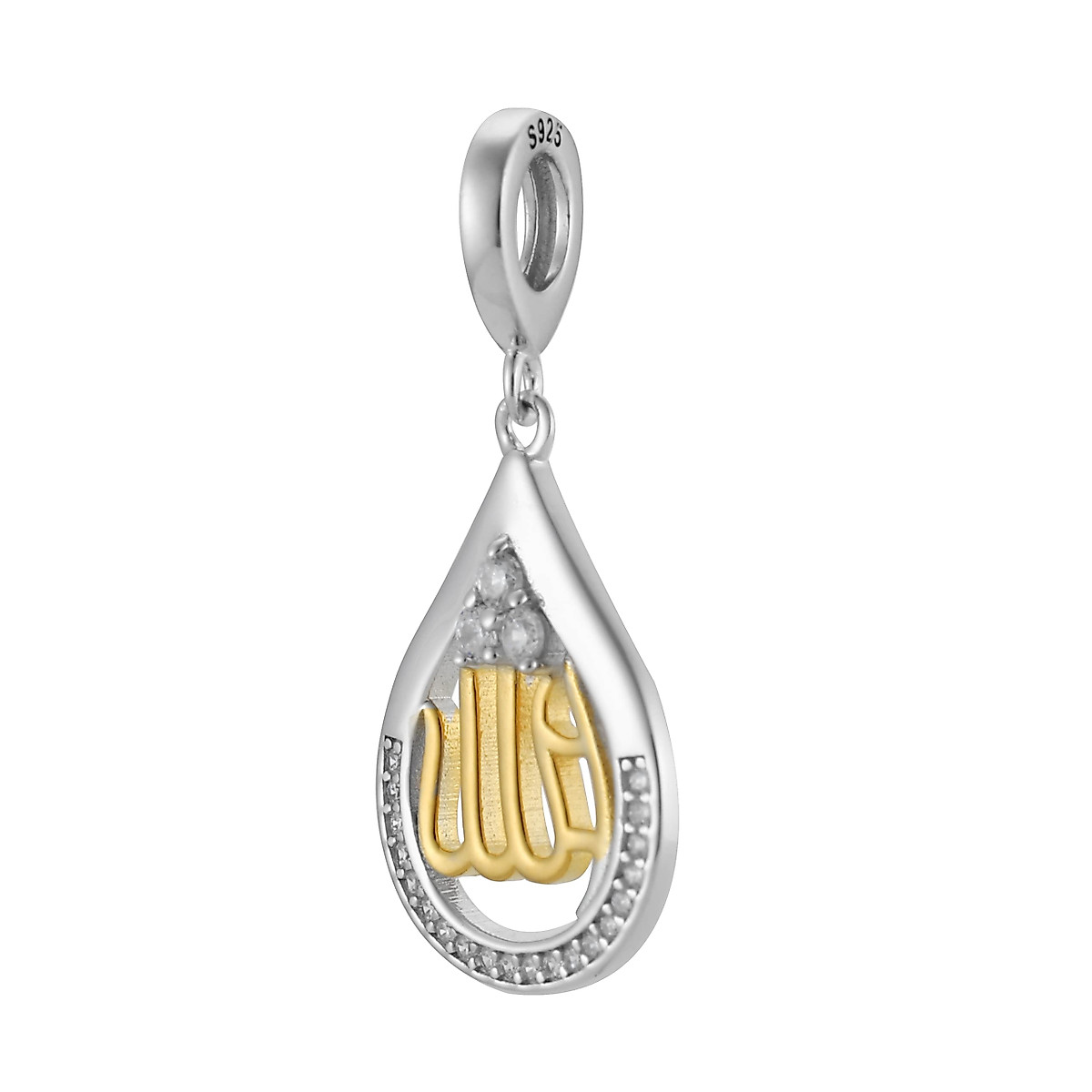 ALLAH Teardrop Islamic Calligraphy Muslim 925 Sterling Silver Charm Bead For Pandora & Similar Charm Bracelets or Necklaces