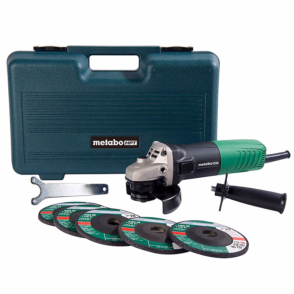 Metabo HPT Angle Grinder 4-1/2-Inch Includes 5 Grinding Wheels & Hard Case 6.2-Amp Motor Compact & Lightweight G12SR4