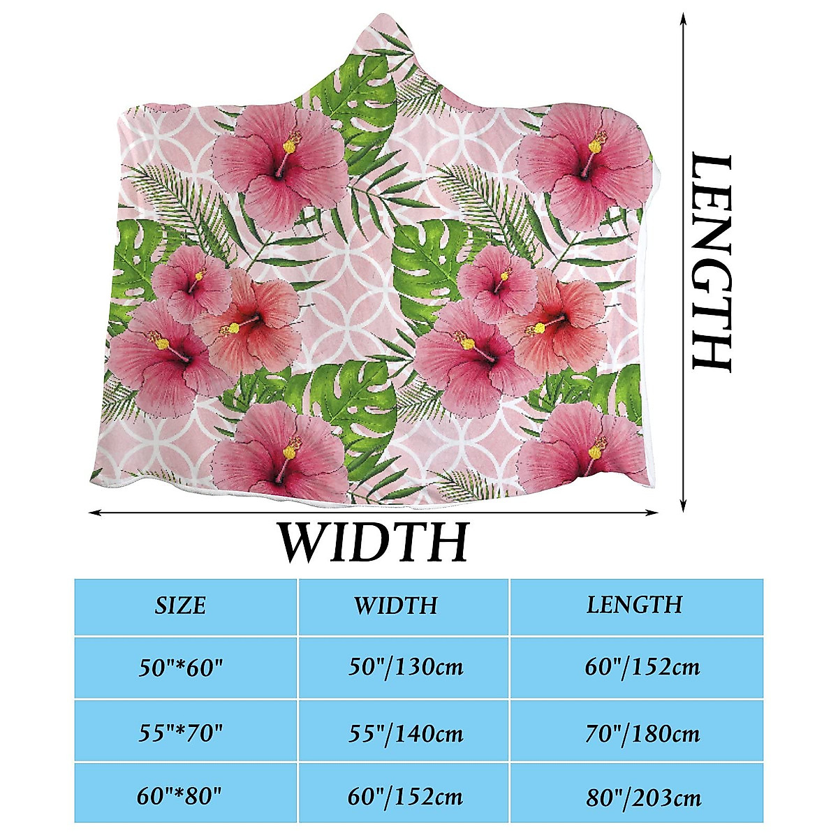 Vantaso Wearable Hooded Blankets Throw Poncho Cloak Blanket Flowers for Women Men for Bed Sofa Bedding 60x80in Pink