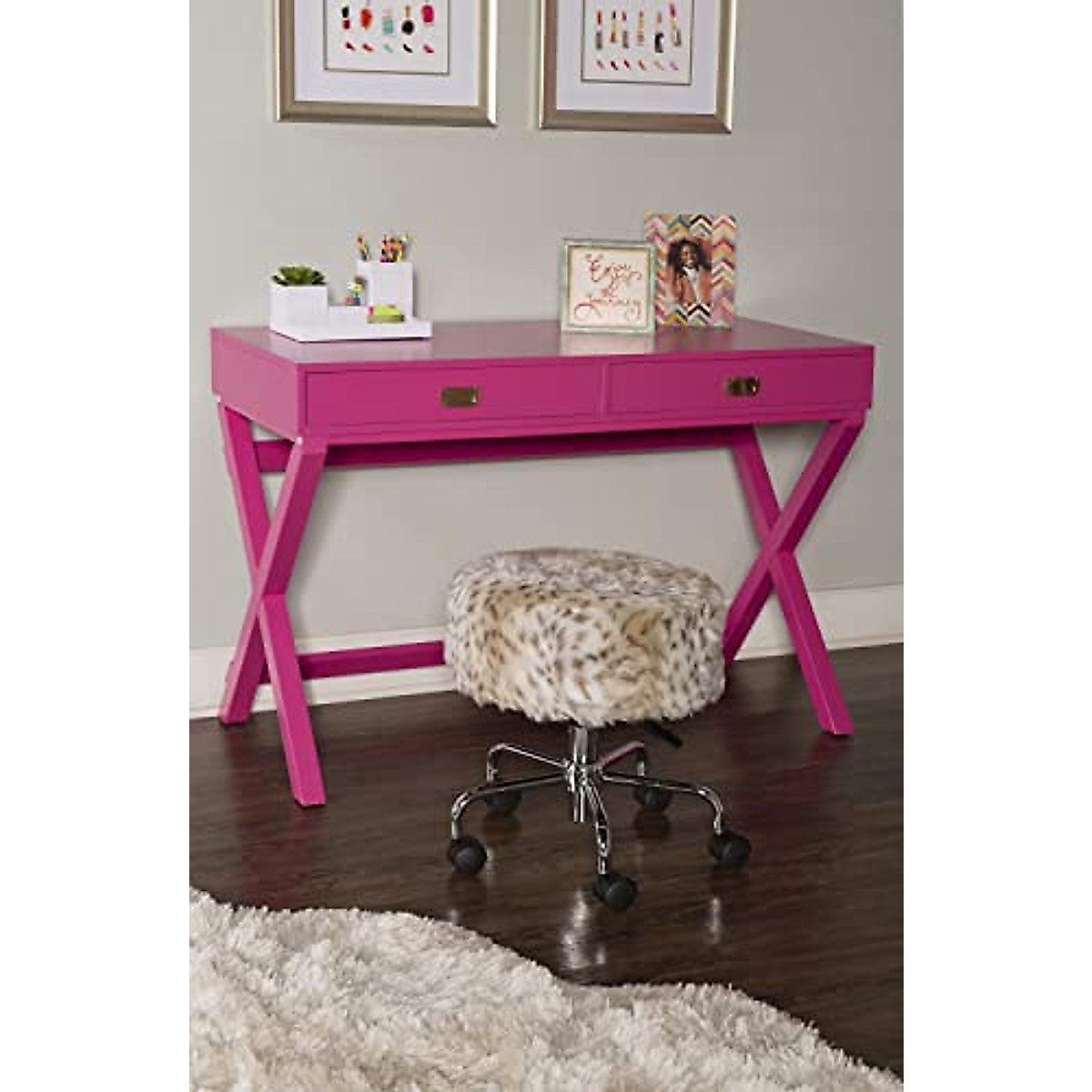 Linon PG138RSP01U Linon Home Decor Peggy Raspberry Pink Writing Desk Desk, Raspberry Pink, 44"W x 20"D x 30"H