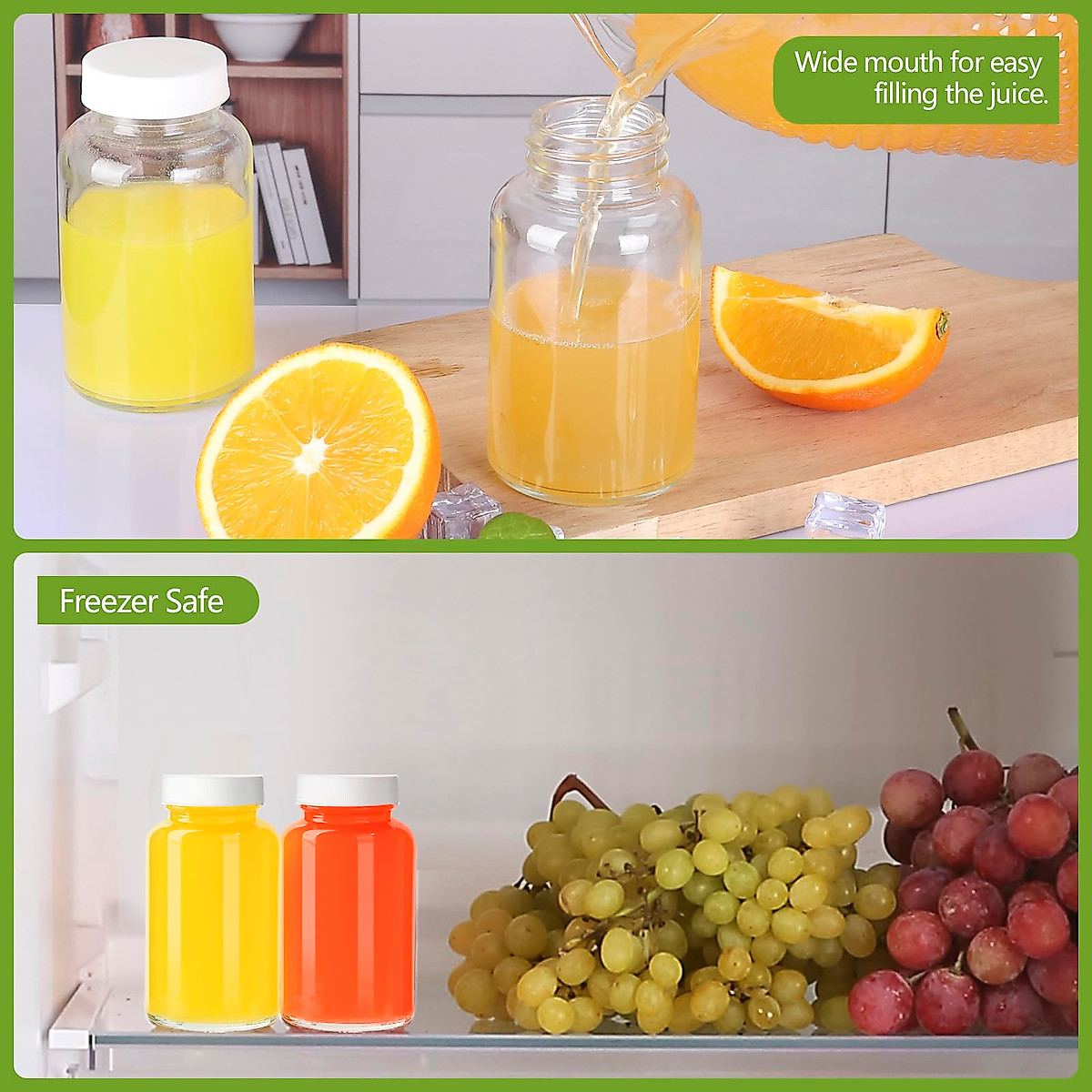 BPFY 12 Pack 4 oz Glass Juice Shot Bottles with Caps, 120 ml Empty Wellness Shot Glass Bottles, Reusable Clear Glass Bottles with Lids for Juice, Ginger Shots and Homemade Beverages