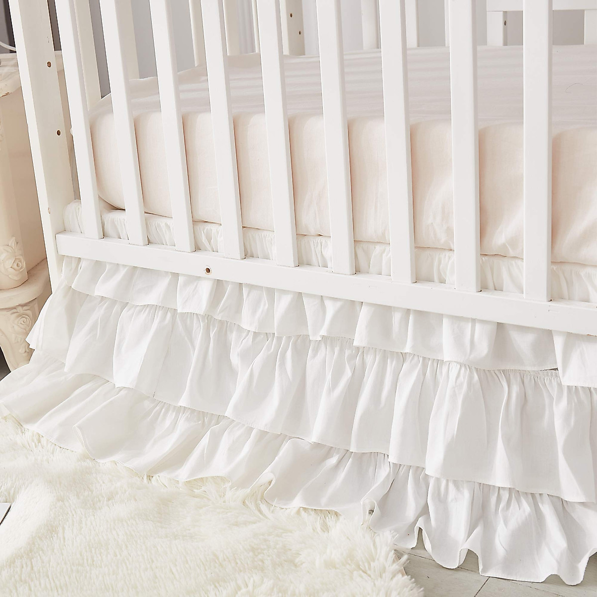 Brandream Luxury Diamond Girls Nursery Crib Bedding Set | 3 Piece White Chic Baby Bedding Set | Baby Comforter, Fitted Crib Sheet, Crib Skirt