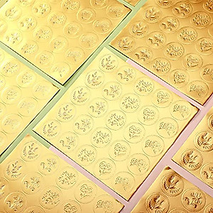 500 Pieces Gold Embossed Envelope Seals Stickers Adhesive Seal Stickers Vintage Embossed Foil Certificate Seal Plant DIY Labels for Wedding Invitations Envelopes, 5 Patterns (Flower Style)
