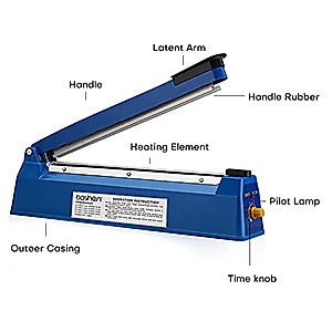 Boshen 16 Inch Impulse Heat Sealer Poly Mylar Plastic Bag Sealer Manual Heat Sealing Machine Home Restaurant Food Snacks Storage Manual Packaging Machine (16 inch 400mm)