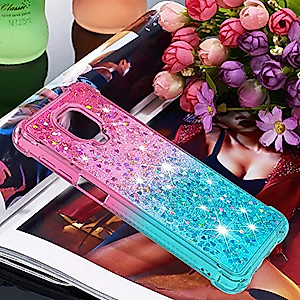 Xiaomi Redmi Note 9S/9 Pro/9 Pro Max Case Transparent Glitter Bling Sparkly Crystal Clear Flowing Liquid Silicone Cover (Pink-Blue)