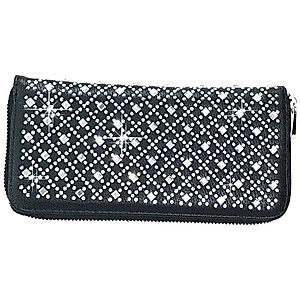 ZzFab Mirror Sparkle Wallet Matching Rhinestone Wallet for Bling Purse (Black)