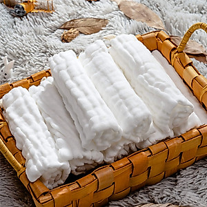 Baby Muslin Washcloths- Natural Muslin Cotton Baby Wipes - Soft Newborn Baby Face Towel for Sensitive Skin- Baby Registry as Shower, 10 Pack 12x12 inches by MUKIN (White)