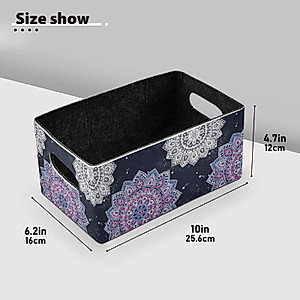 Emelivor Blue Mandala Storage Basket Bins Set (2pcs) Felt Collapsible Storage Bins with Fabric Rectangle Baskets for Organizing for Office Bedroom Closet Babies Nursery