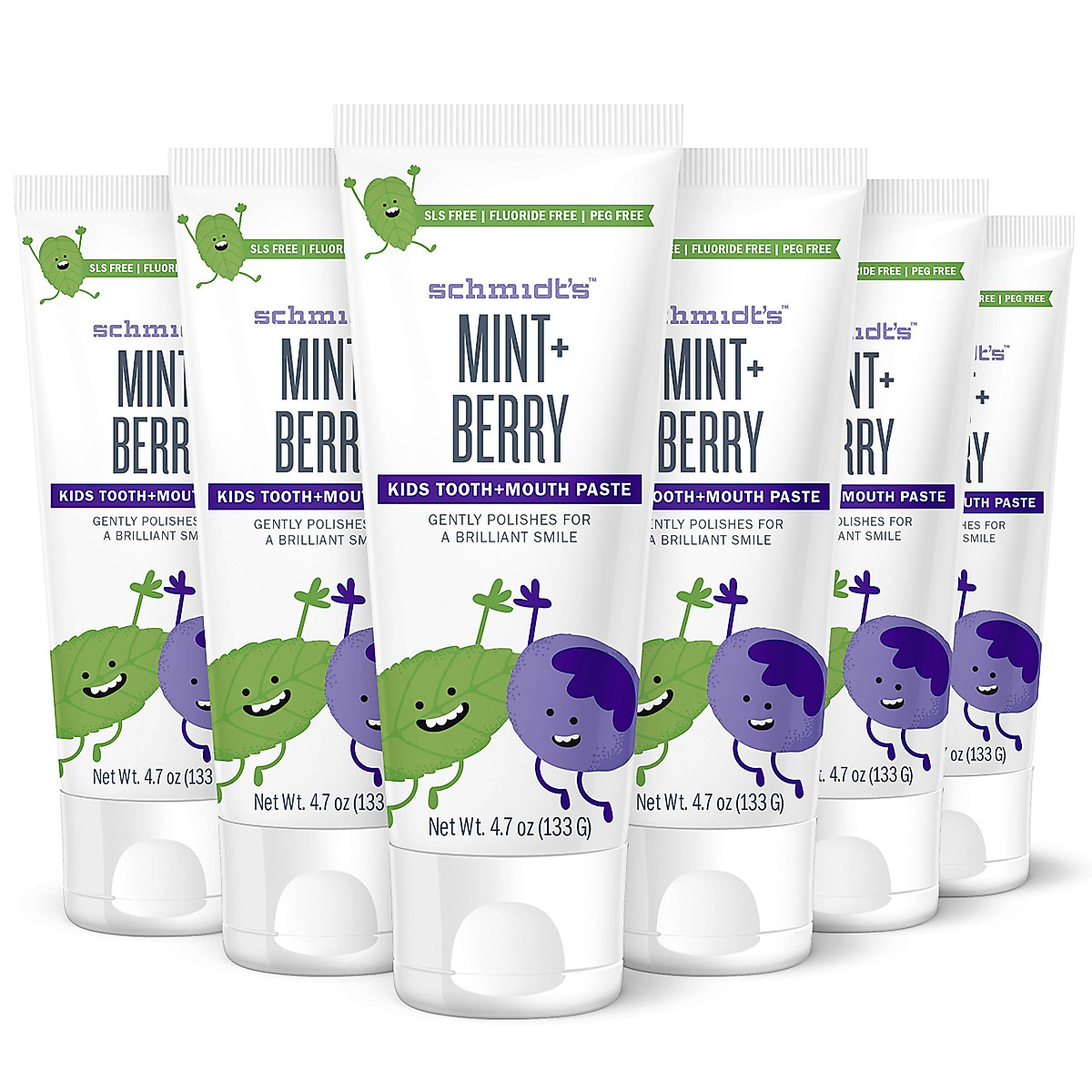 Schmidt's Children's Toothpaste For Clean Teeth, Mint + Berry, Fluoride Free 4.7 oz 6 Count