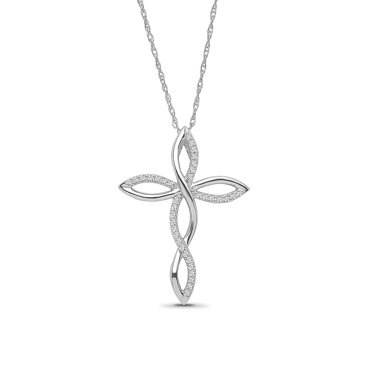 ARAIYA FINE JEWELRY 925 Sterling Silver Round-shape Natural Diamond Infinity Cross Pendant with Rope Chain Necklace 18inch for Women (1/6 cttw, I-J Color, I2-I3 Clarity)