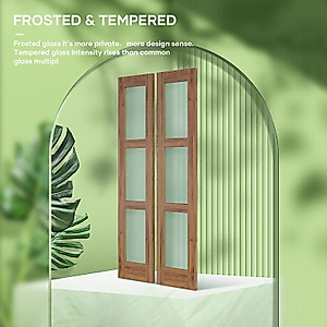 FREDBECK Double 18 x 84 inch Glass Barn Doors 36inch Barn Door with 6.6FT Hardware Kit & Handle Included,3-Panel Frosted Glass,LVL Wood Panel,Water-Proof PVC Surface,Pre-Drilled Holes,Need Assembly