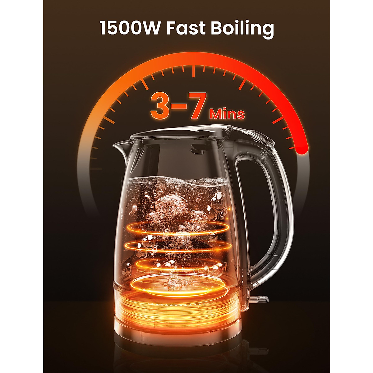 COMFEE' Electric Kettle, 1.7L Hot Water Boiler, 1500W Fast Boil, Glass Electric Tea Kettle with LED Indicator, Auto Shut-Off and Boil-Dry Protection, BPA Free