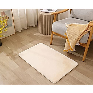 FANXINEY Fluffy Area Rugs Bathroom Soft Shaggy Fuzzy Mat Living Room Rabbit Fur Rug Carpet,16''x24''Machine Washable Non-Slip for Kitchen Bedroom Shower Kids Room 40X60cm/White