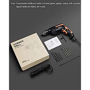 ENGiNDOT Hammer Drill, 1/2-Inch 6-AMP Corded Electric Hammer Drill with 2800RPM, Variable Speed, Drill Chuck, 10 Drill Bits for Home Improvement, Concrete, Steel, Wood (NOT for Reinforced Concrete)