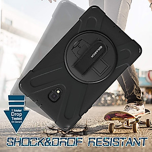 BRAECNstock for Samsung Galaxy Tab A 8.0 2017 Case (SM-T380/T385) Heavy Duty Shockproof Silicone Case with 360° Rotatable Stand&Hand Strap Shoulder Strap Galaxy Tab A SM-T380 Tablet Case Kids - Black