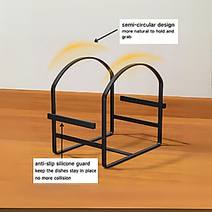 4 Pack Kitchen Plate Holder Organizer for Cabinet Space Saver Dinner Dish Plate Storage Rack Upright Dish Drying Racks Metal Plate Dish Racks Stand for Cupboard and Countertop 2 Large 2 Small Black