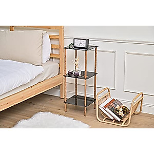 ikloo 3-Tier Metal & Glass Black Shelf, Shelving Display Rack, Open Glass Shelves; Multifunctional Freestanding Storage for Living Room, Bathroom, Home Office, Hallway, Bedroom Organization Rack.