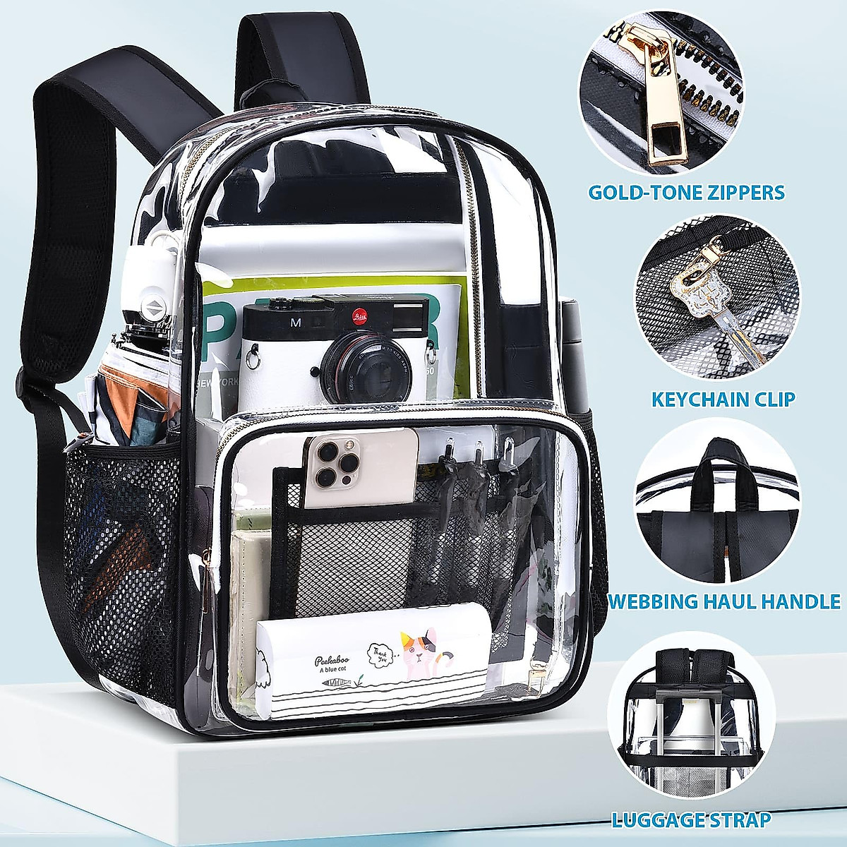 BYXEPA Clear Backpack Heavy Duty 17in TPU See Through Transparent Backpack with Reinforced Strap & Large Capacity for Girls Women School College Workplace Security - Lavender