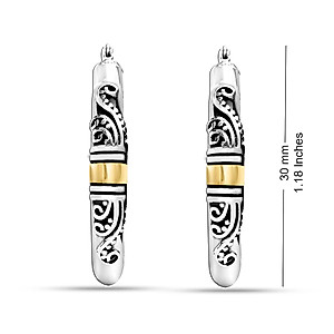 LeCalla 925 Sterling Silver Bali-Style Hoop Earrings Jewelry Lightweight Two-Tone O Shape Antique Bali Hoop Earrings for Women - 30MM