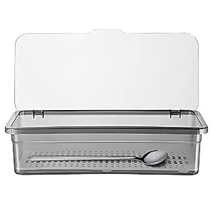 Tofficu Plastic Kitchen Cutlery Tray Flatware Tray Kitchen Drawer Organizer with Lid and Drainer Utensil Storage Container with Cover Proof Dinnerware Holder ( Grey )