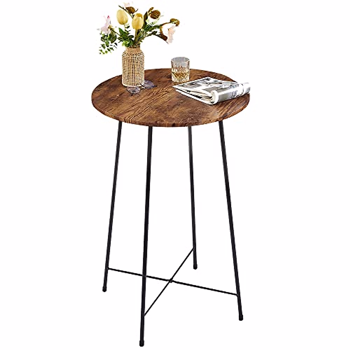 VECELO 23.6" Round Bar Table, Modern Bistro Pub Dining Room Furniture, Counter Height Wood Top for Breakfast Dinner Nap Conference, Easy Assembly,Brown