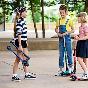 Micro Kickboard - Maxi Deluxe Foldable LED - Three Wheeled, Lean-to-Steer, Fold-to-Carry Swiss-Designed Micro Scooter for Kids with Motion-Activated Light-Up Wheels for Ages 5-12 (Petrol Green)