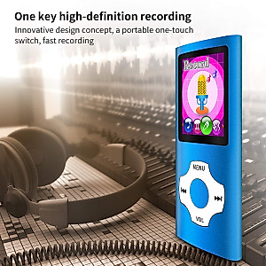 WOWSYS MP3/MP4 Portable Player,1.8 Inch LCD Screen and Card Slot,Max Support 64GB TF Card,Darkblue