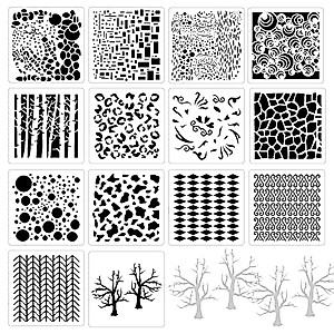 14 Pcs Layering Mixed Media Stencils Leopard Diamond Spirals Cubist Templates Geometric Patterns Stencils for Painting on Walls Canvas DIY Craft Scrapbooking Stamp Decor Card Making (6x6inch)