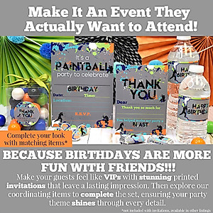 Paintball Themed Birthday Party Invitations, 20 5x7 Fill In Cards with Twenty White Envelopes by AmandaCreation