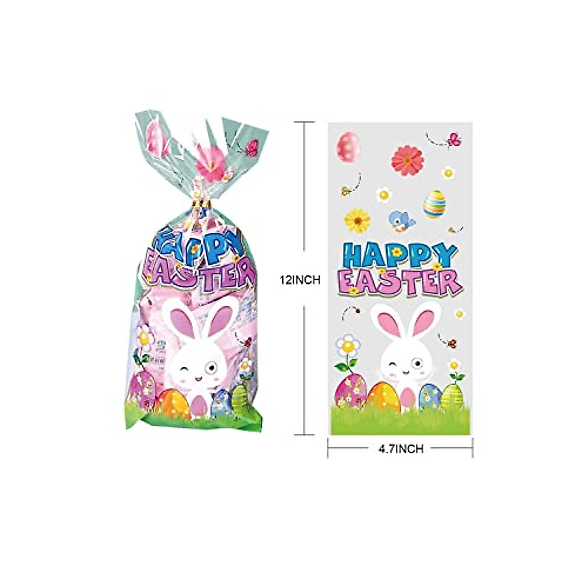 BIGINIWA Easter Gift Bags 50Pcs, Clear Cello Cellophane Plastic Treat Goodie Bags with 50x Twist Ties