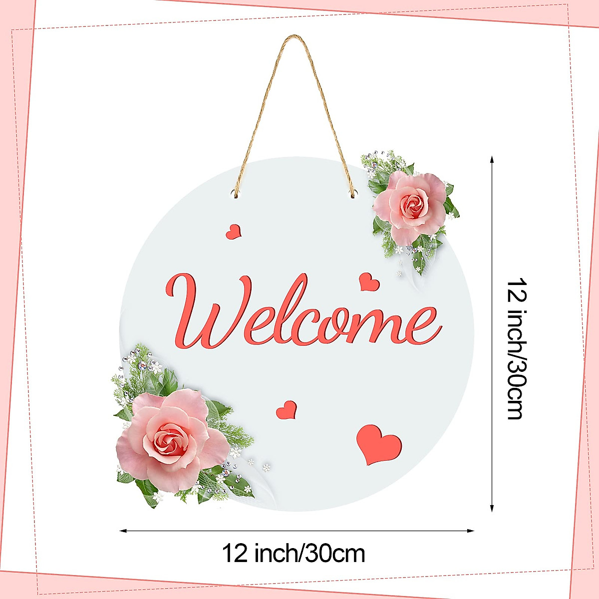 Jetec Sublimation Door Hanger Outdoor Hanging Vertical Sign Welcome Wreaths Front Door Round Wood Hanging Front Door Sign for Home, Garden,Yard, Bar