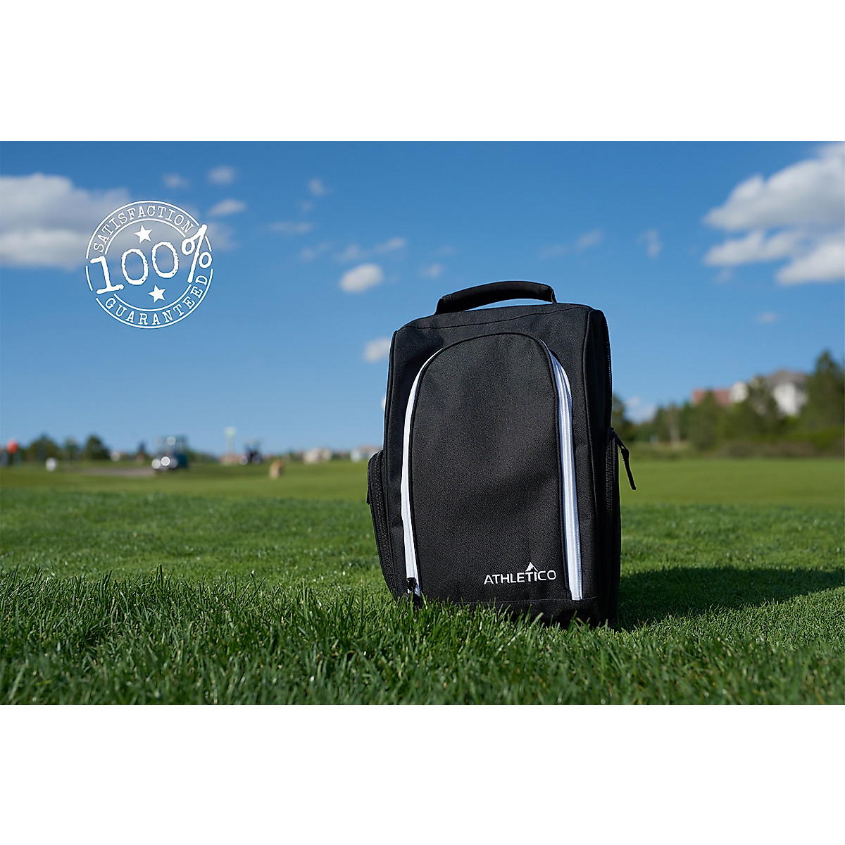 Athletico Golf Shoe Bag - Zippered Shoe Carrier Bags With Ventilation & Outside Pocket for Socks, Tees, etc. Perfect Storage (Black)
